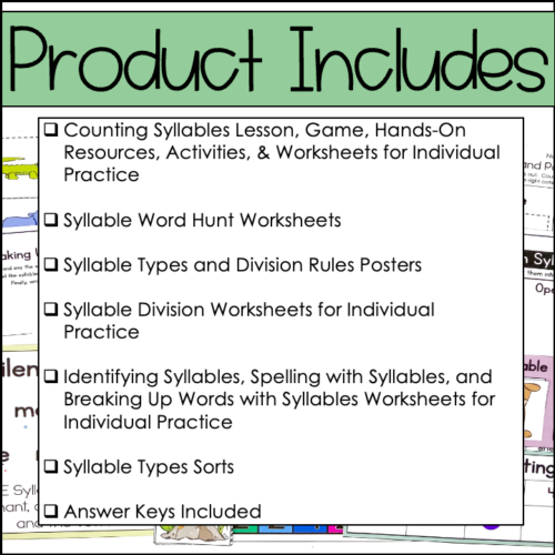 Counting Segmenting and Dividing Syllables Worksheets Syllable Division ...