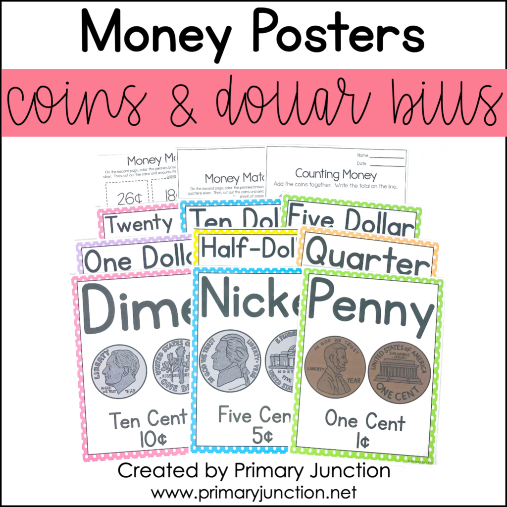 Money Posters to Help With Identifying Coins Value Counting