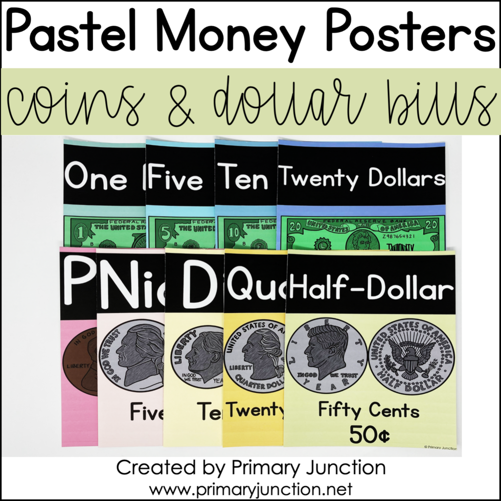 Pastel Money Posters to Help Identify Coins Value Counting