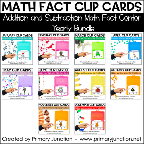 Math Facts Clip Cards Yearly Bundle Addition & Subtraction Within 10 ...