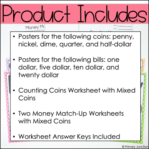 Money Posters to Help With Identifying Coins Value Counting