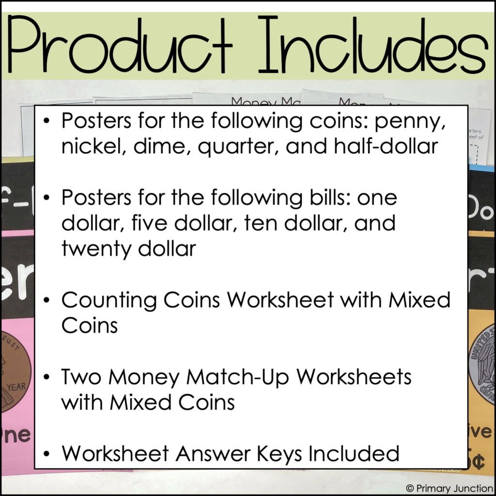 Pastel Money Posters to Help Identify Coins Value Counting
