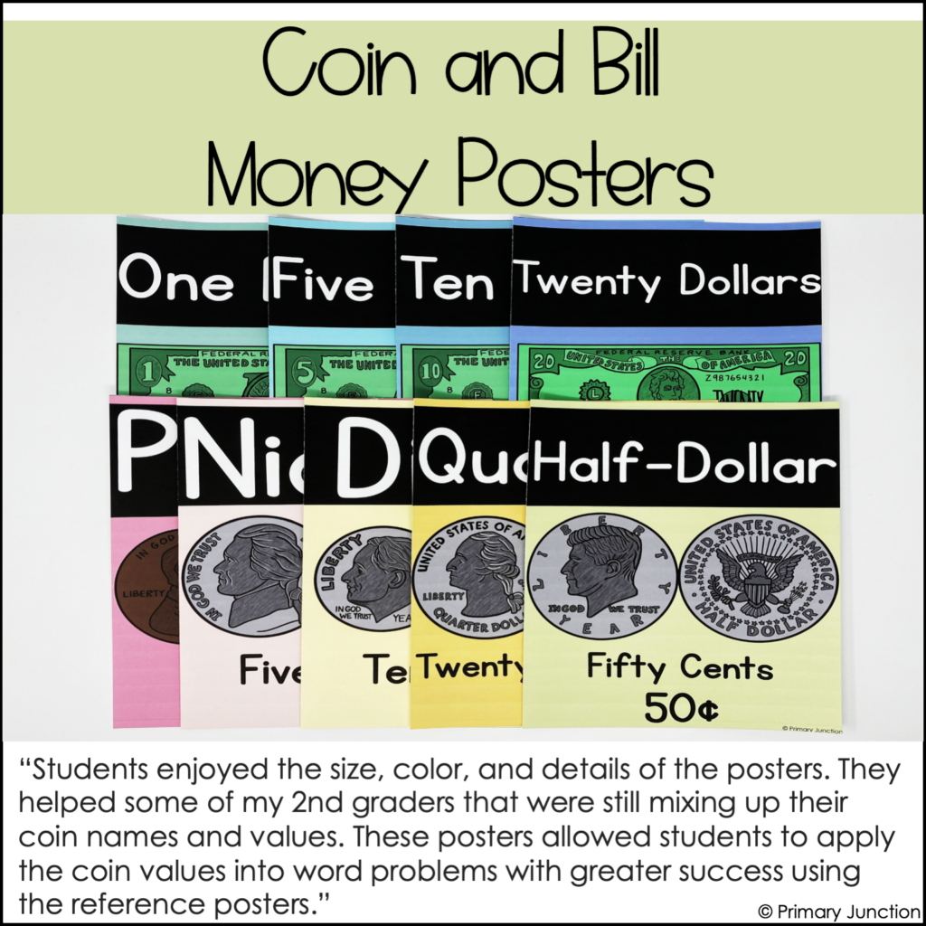 Pastel Money Posters to Help Identify Coins Value Counting