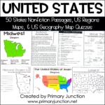 US 50 States Reading Comprehension Passages Regions Maps