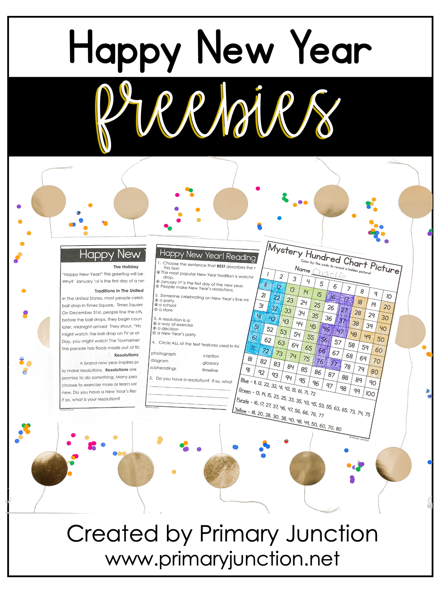 Free New Year Activities Including Reading Passage and Math