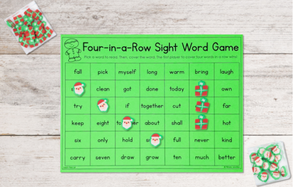 Gingerbread Four-in-a-Row Sight Word Game | Primary Junction
